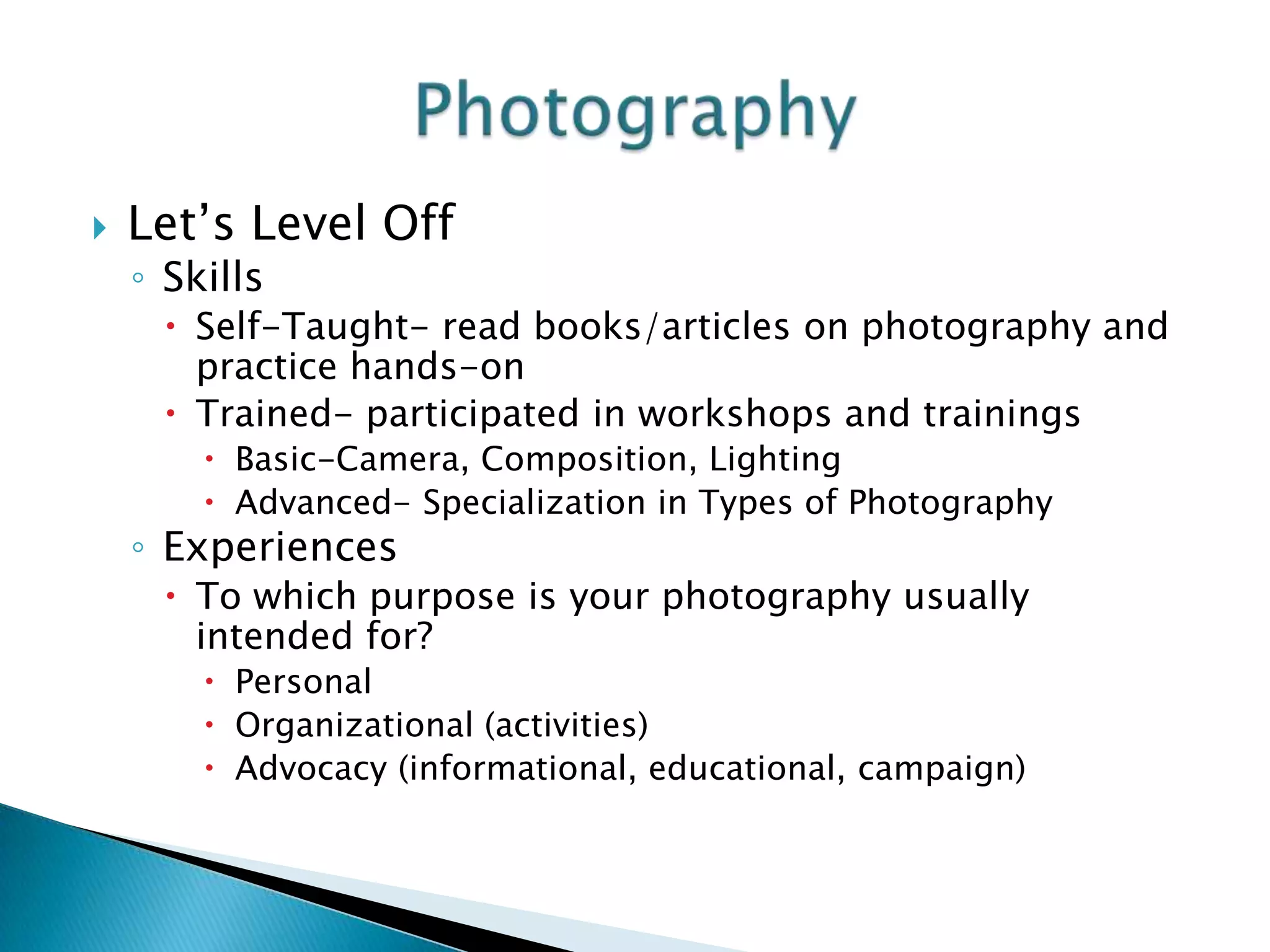 Basic Photography Workshop for CSOs | PPTX