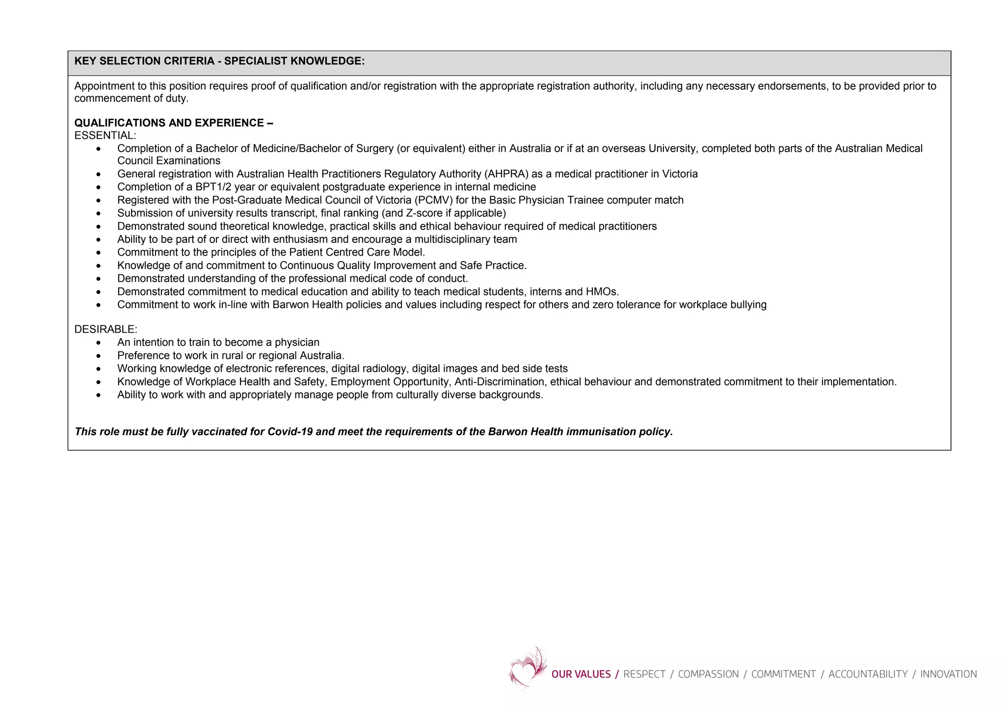 Basic Physician Trainees Year 2 (Registrar) Position Description ...