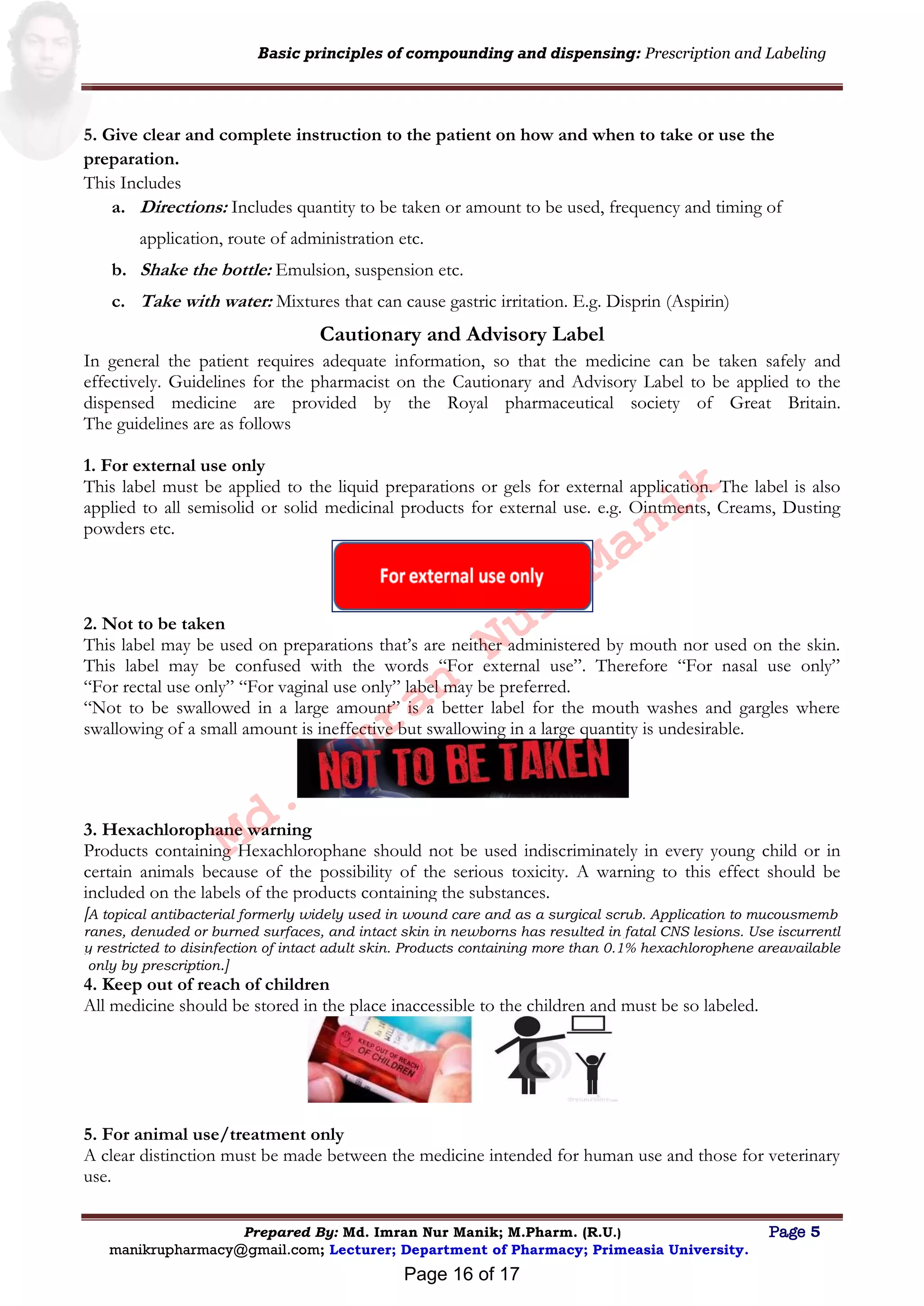 Basic principles of compounding and dispensing MANIK | PDF