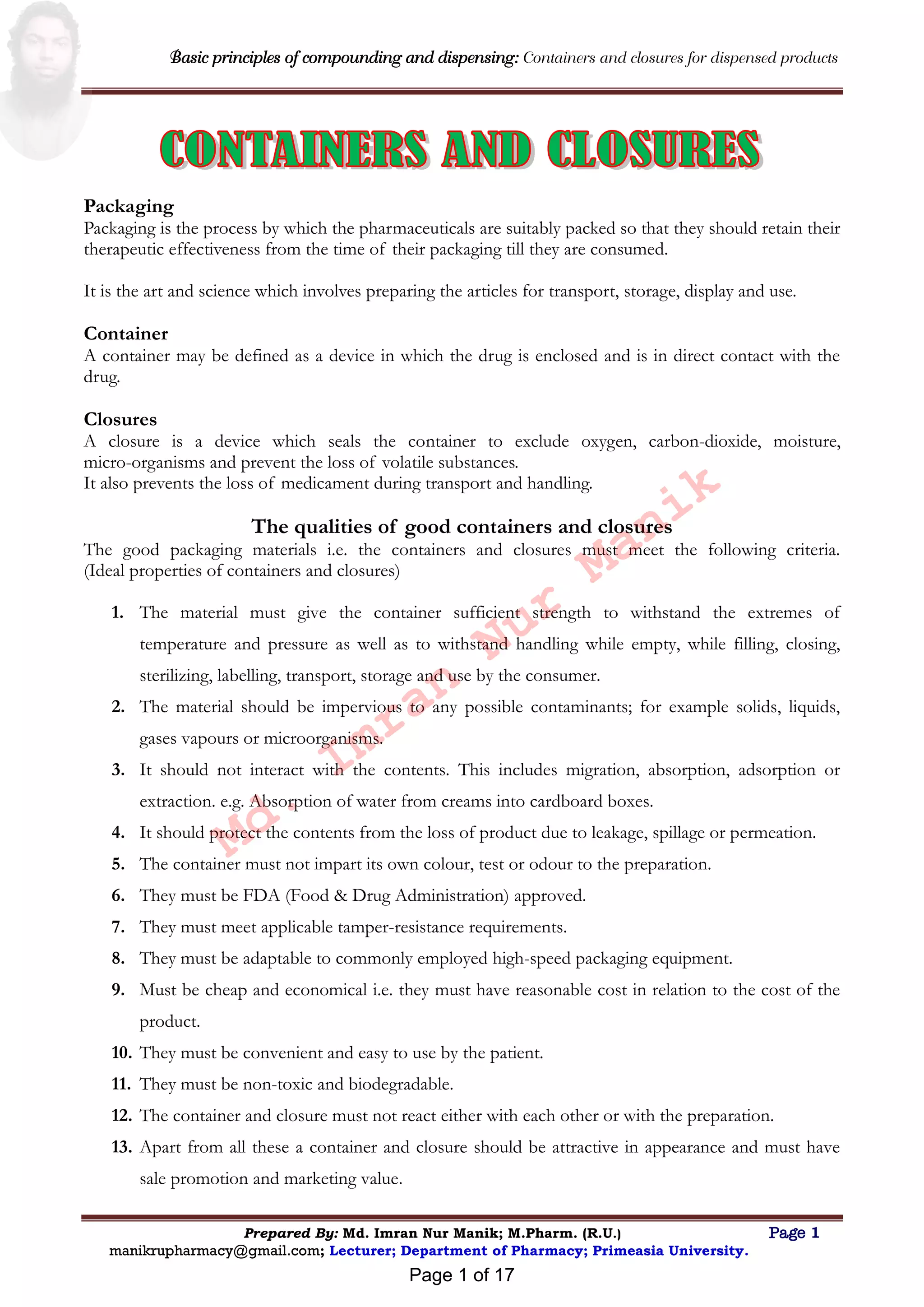 Basic principles of compounding and dispensing MANIK | PDF