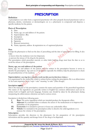 Basic principles of compounding and dispensing MANIK | PDF