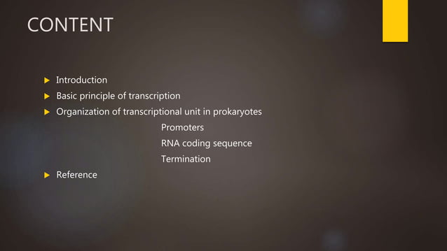 Basic principle of transcription, organization of transcriptional units ...