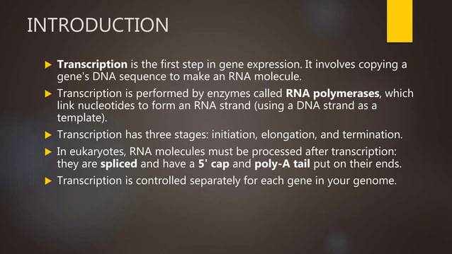 Basic principle of transcription, organization of transcriptional units ...