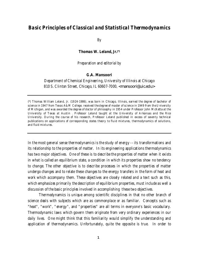 Basic Principles of Classical and Statistical Thermodynamics