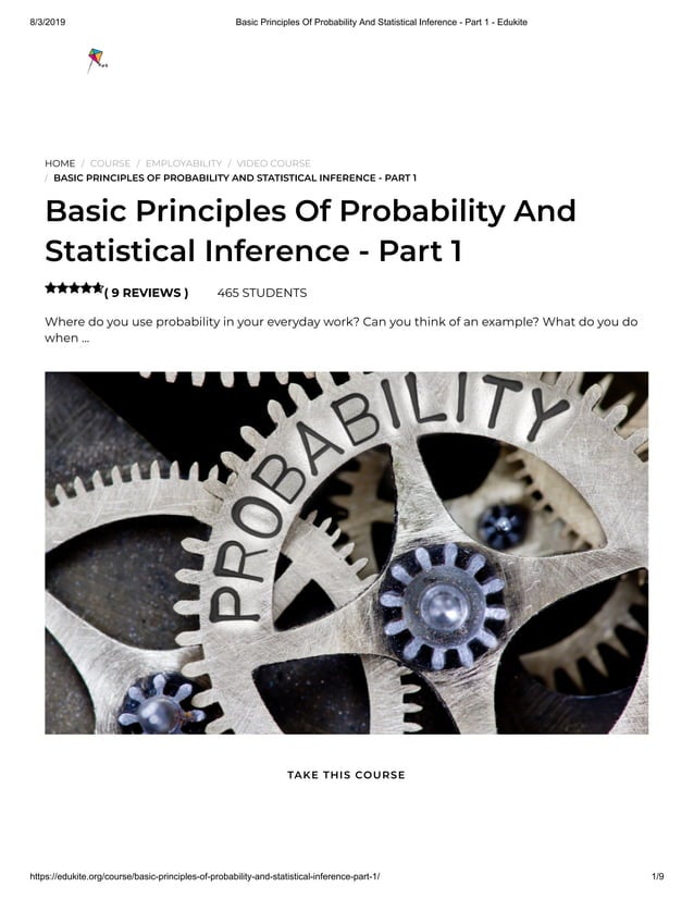 Basic principles of probability and statistical inference part 1 - edukite | PDF