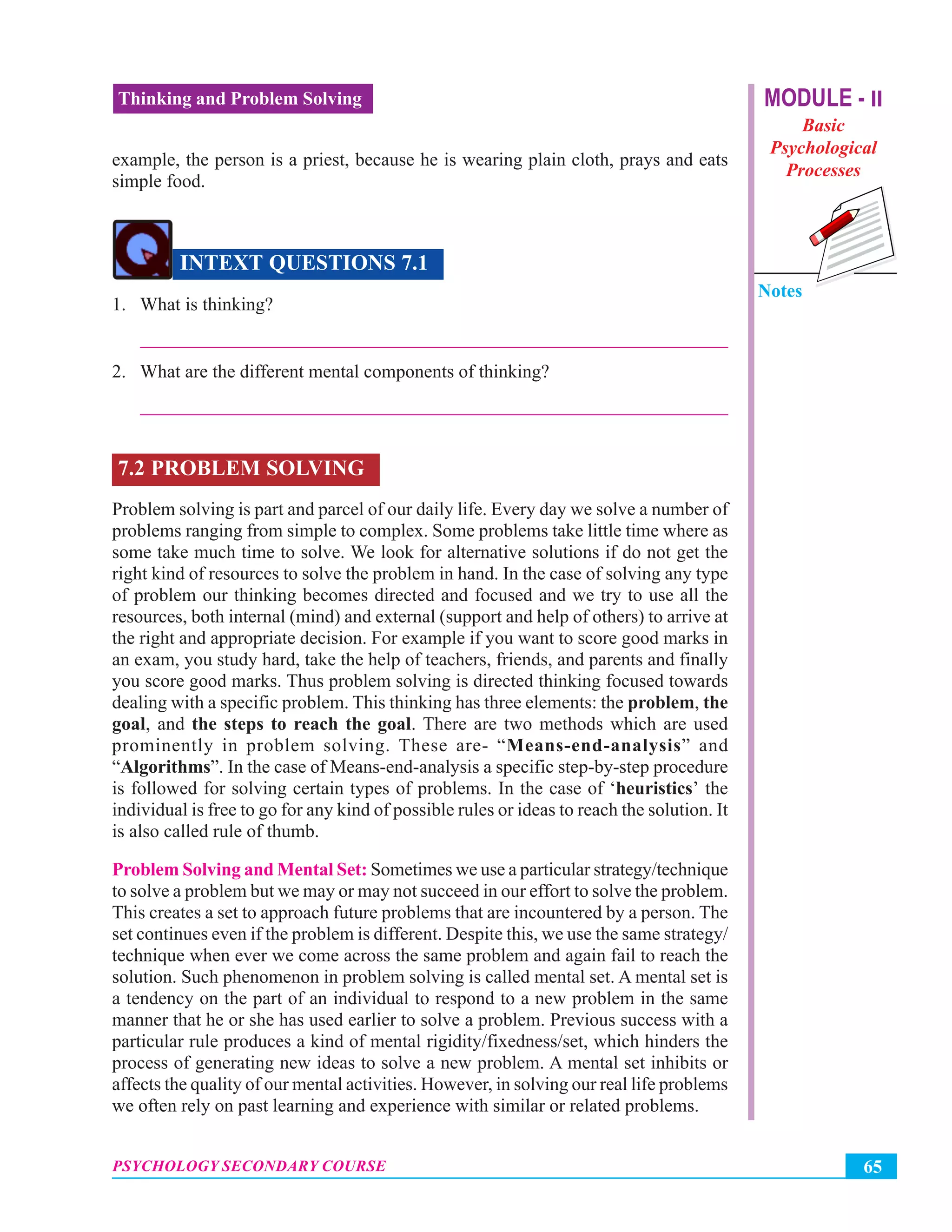 Basic psychological processes thinking and problem solving | PDF