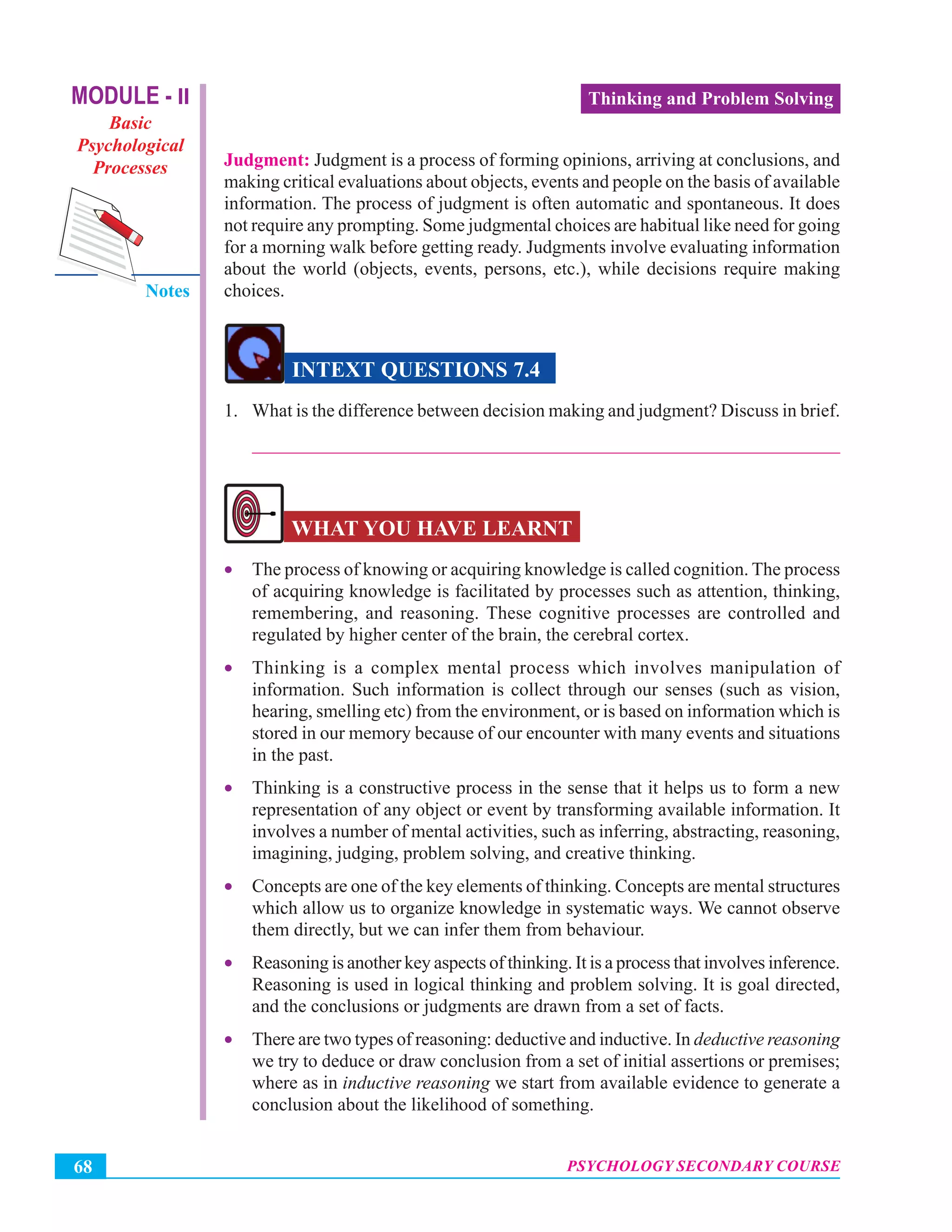 Basic psychological processes thinking and problem solving | PDF