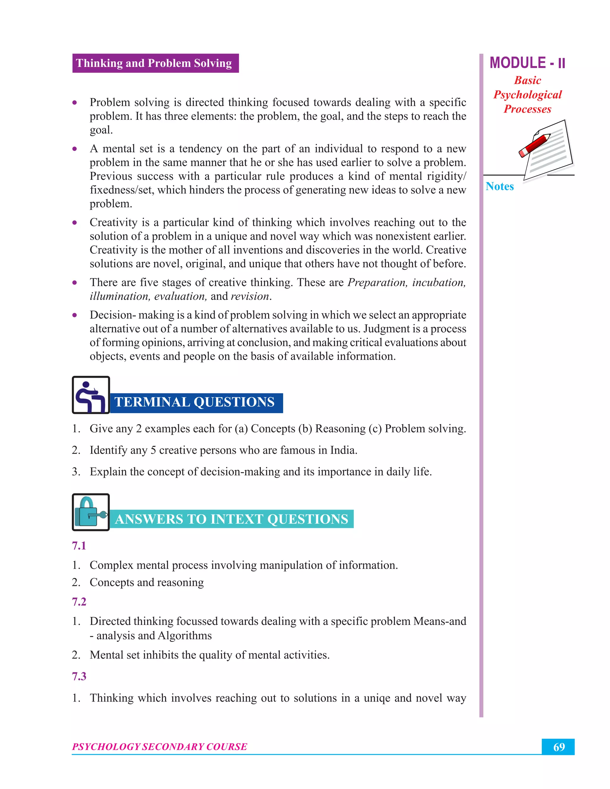 Basic psychological processes thinking and problem solving | PDF