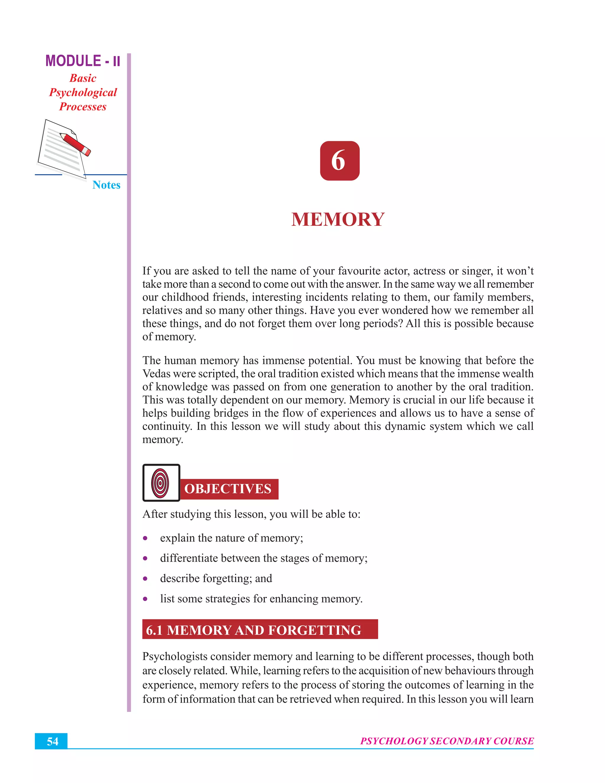 Basic psychological processes memory | PDF
