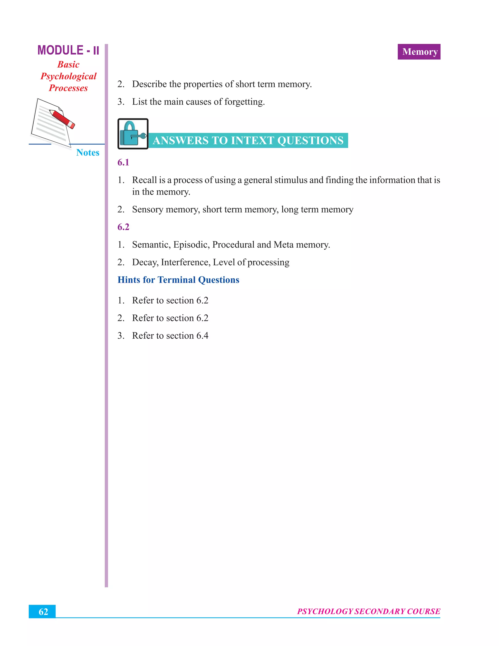 Basic psychological processes memory | PDF