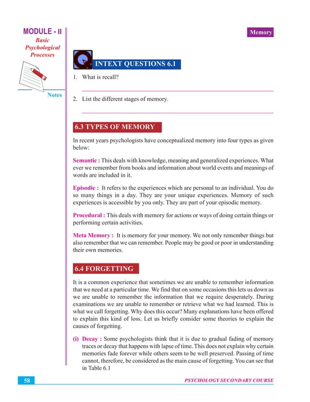 Basic psychological processes memory | PDF