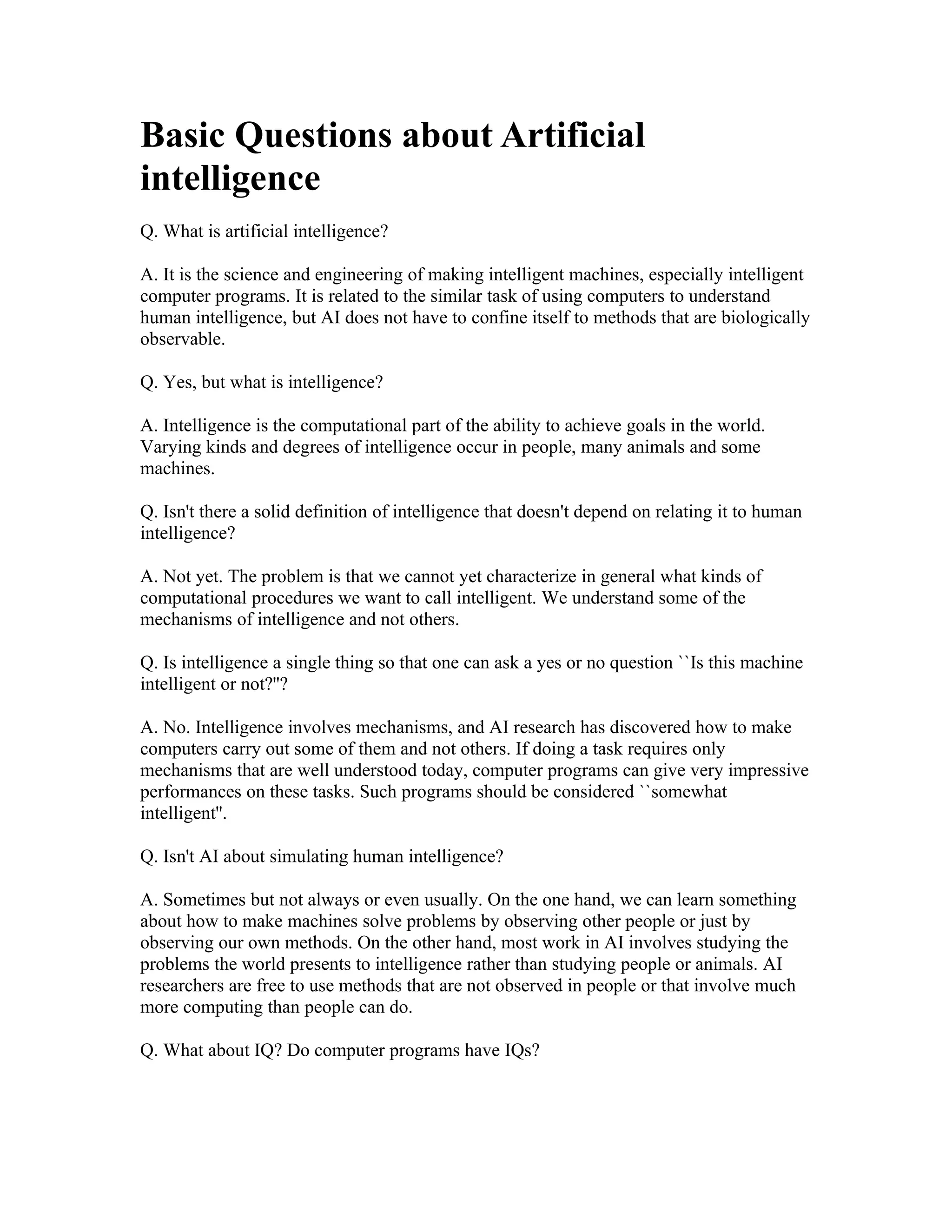 Basic questions about artificial intelligence | PDF