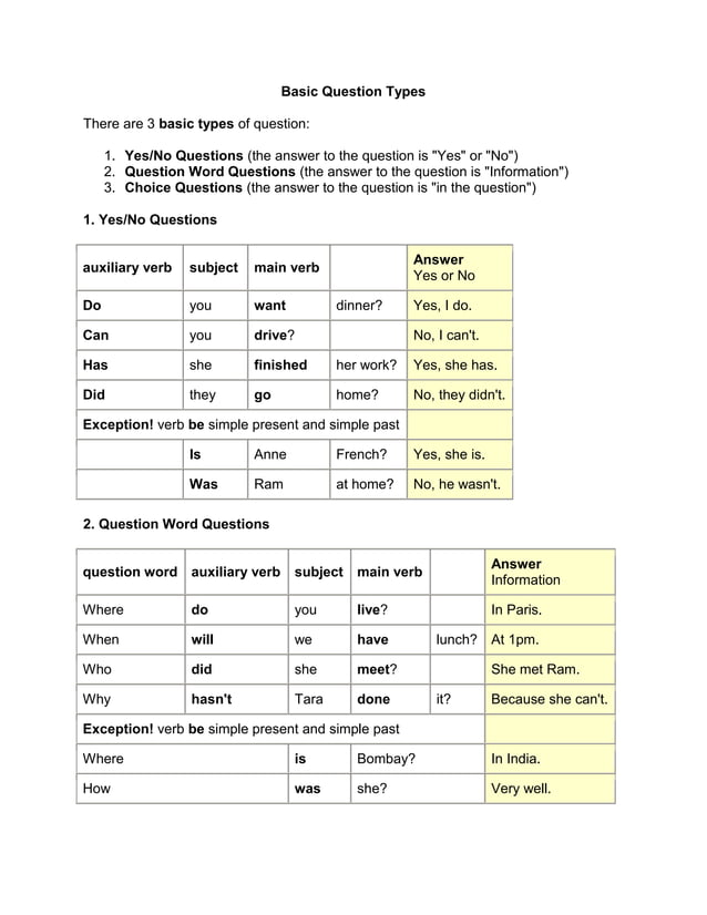 Basic question types | DOCX