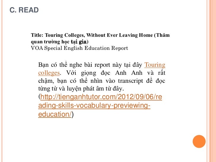 Basic reading skills & vocabulary previewing & education