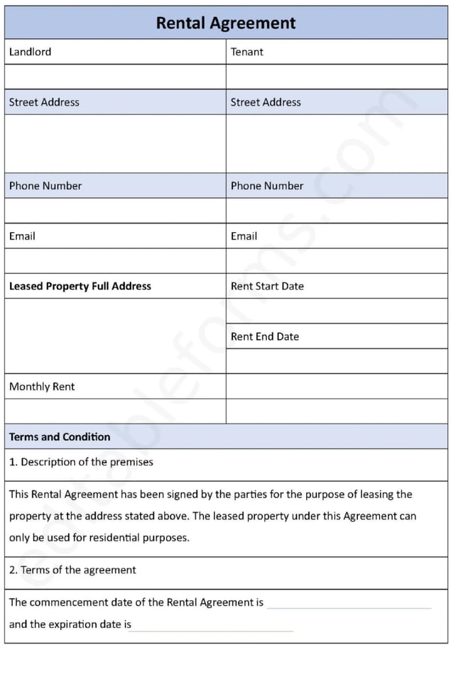 Basic Rental Agreement Fillable PDF Form | PDF
