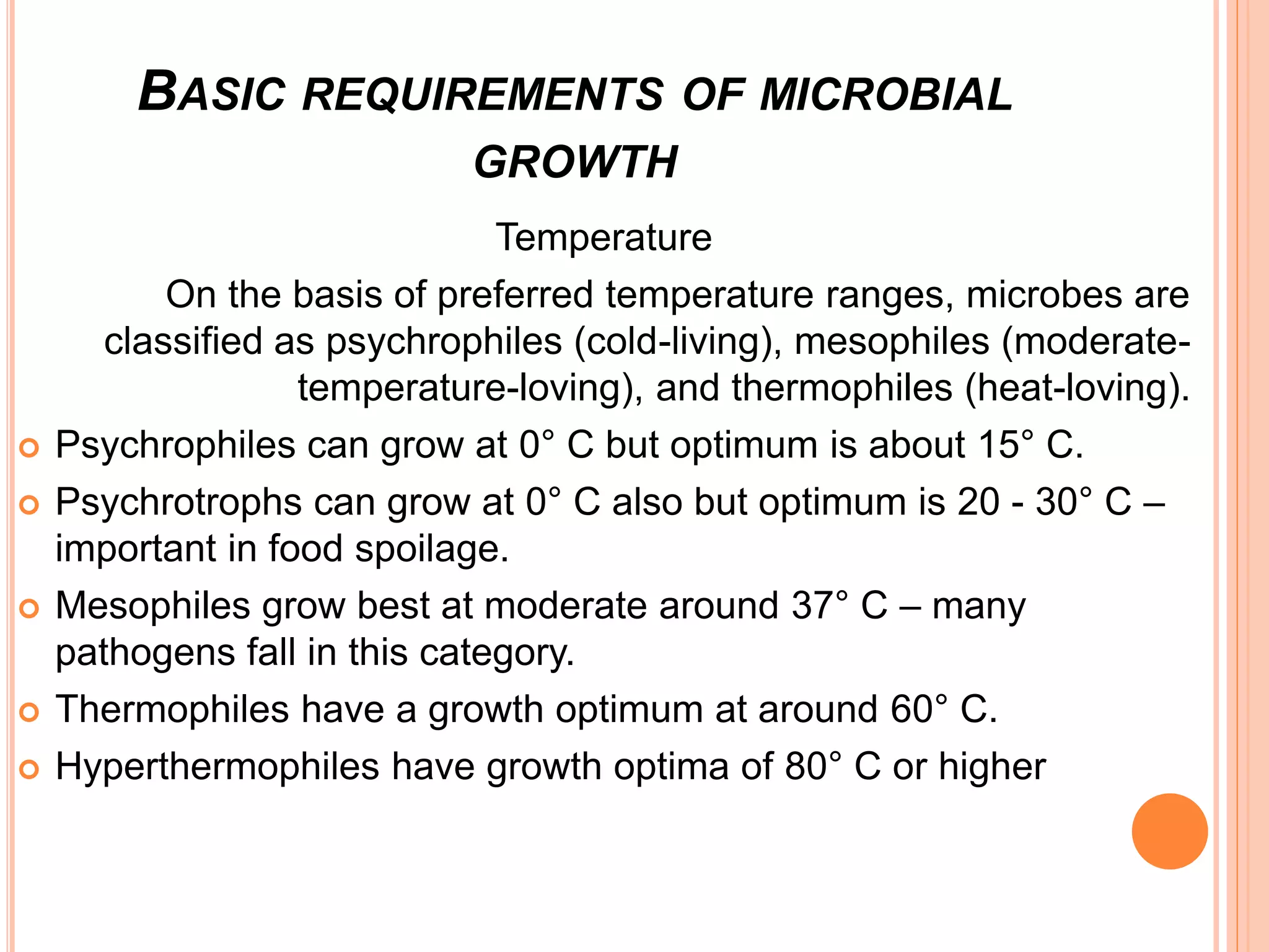 Basic requirements of microbial growth | PPTX