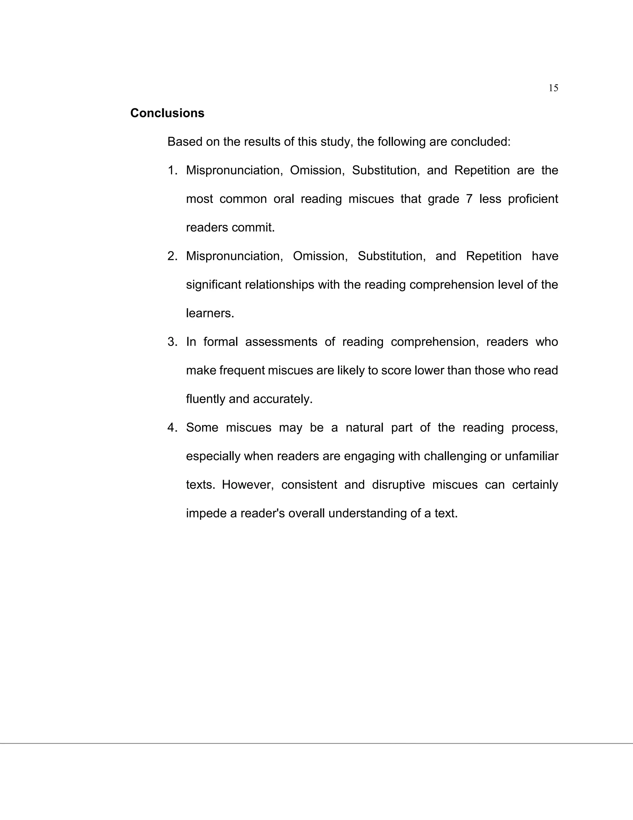 Most Common Oral Reading Miscues and Reading Comprehension level of Grade 7 Less Proficient ...
