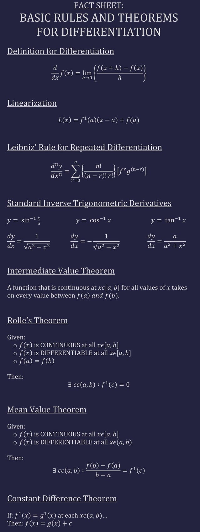 Basic Rules & Theorems for Differentiation | PDF