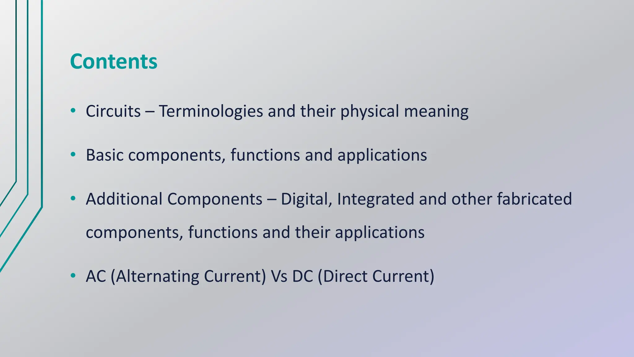 Basic Components of Electrical and Electronics Circuits & Functions | PPTX