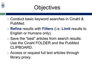 Basic Searching - PubMed & CINAHL for PT | PPTX