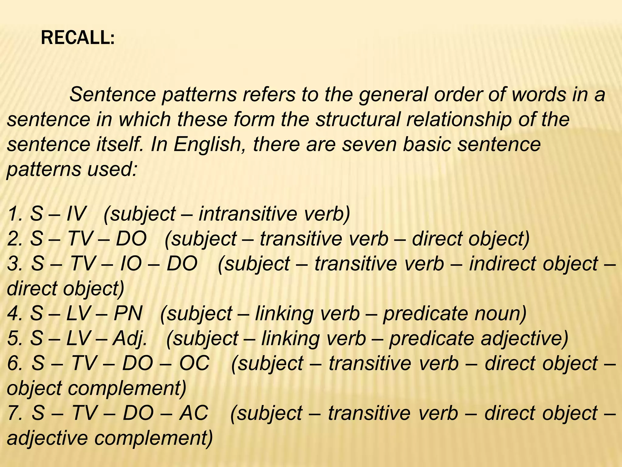 Basic sentence patterns and traditional classification of sentences ...