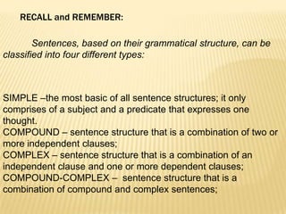 Basic sentence patterns and traditional classification of sentences ...