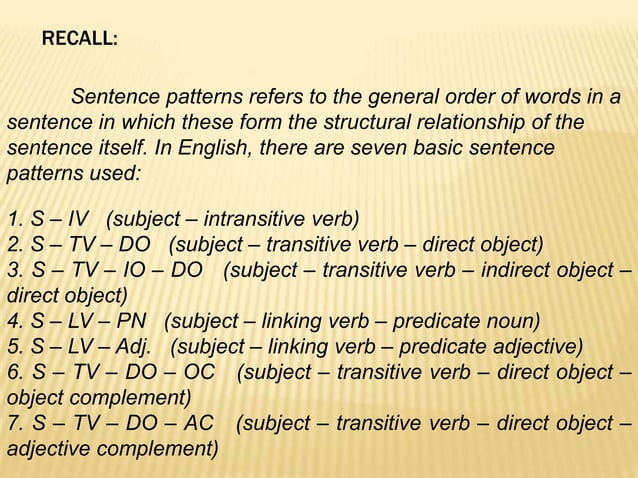 Basic sentence patterns and traditional classification of sentences ...