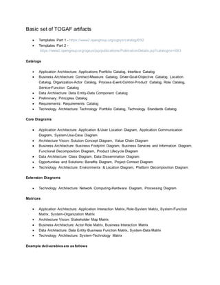 Basic set of core TOGAF artifacts and deliverables by ADM phase | DOCX
