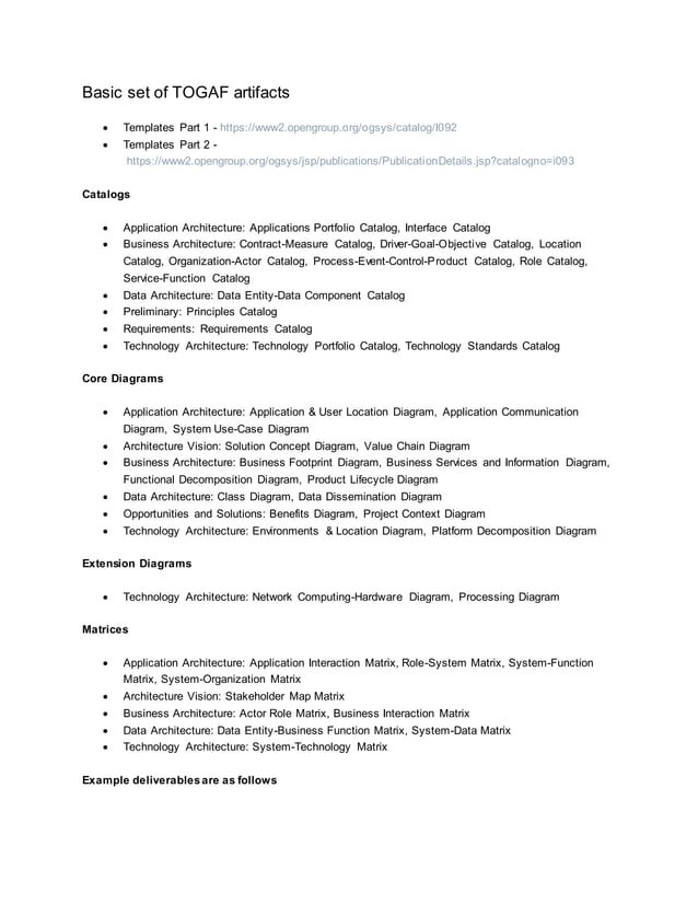 Basic set of core TOGAF artifacts and deliverables by ADM phase | DOCX ...