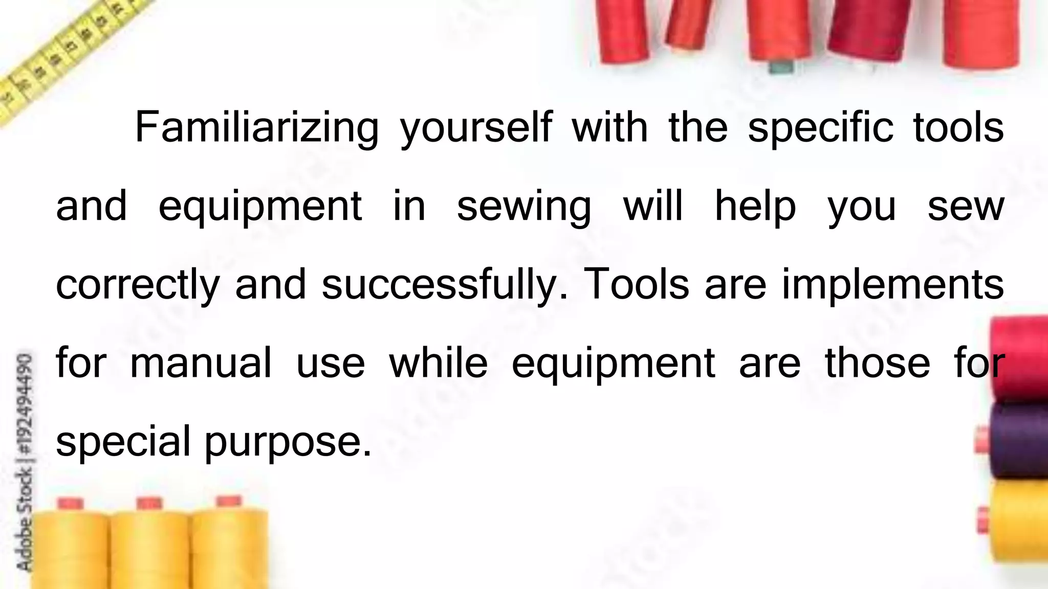 Basic Sewing Tools and Equipment | PPTX
