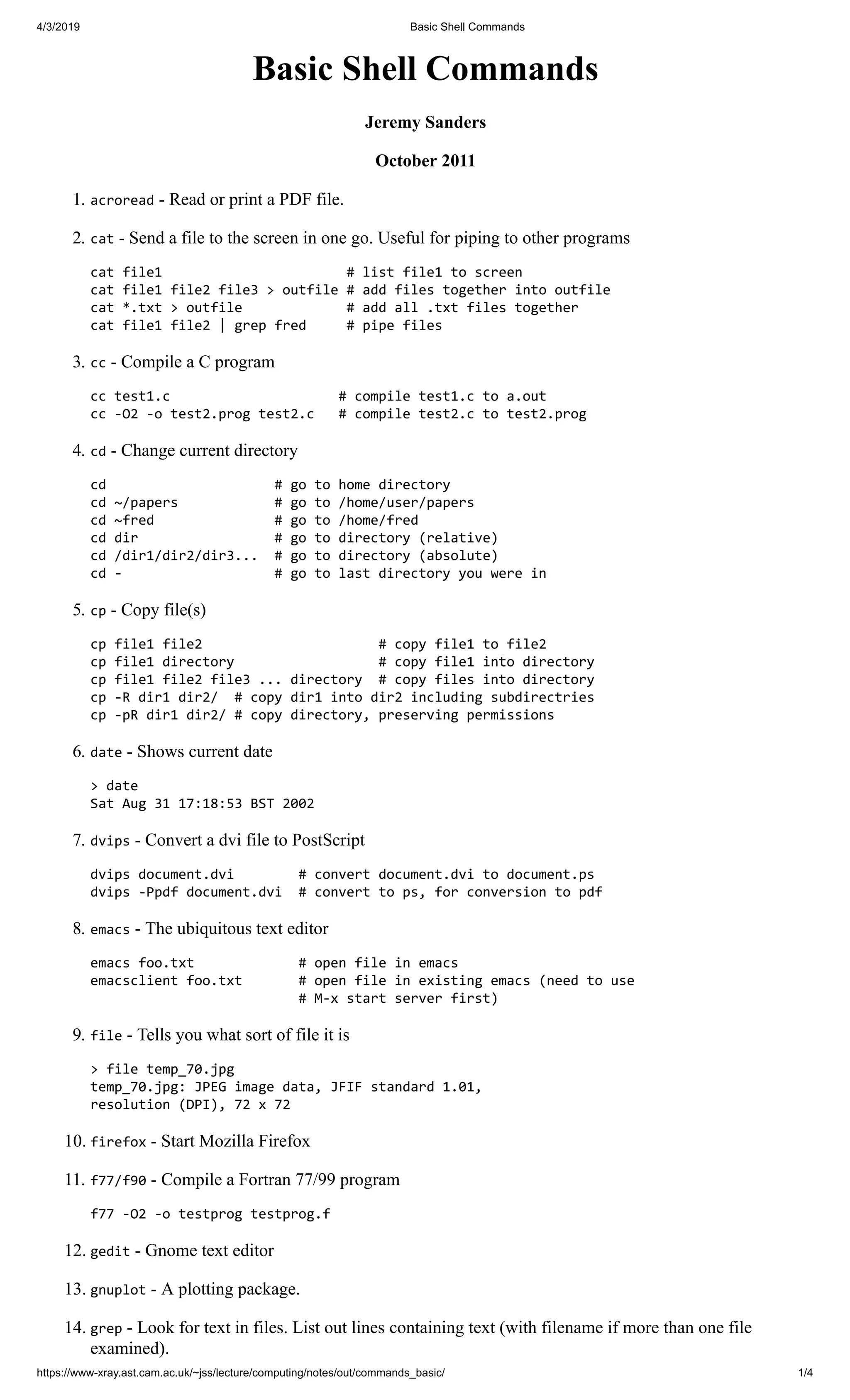 Basic shell commands by Jeremy Sanders | PDF