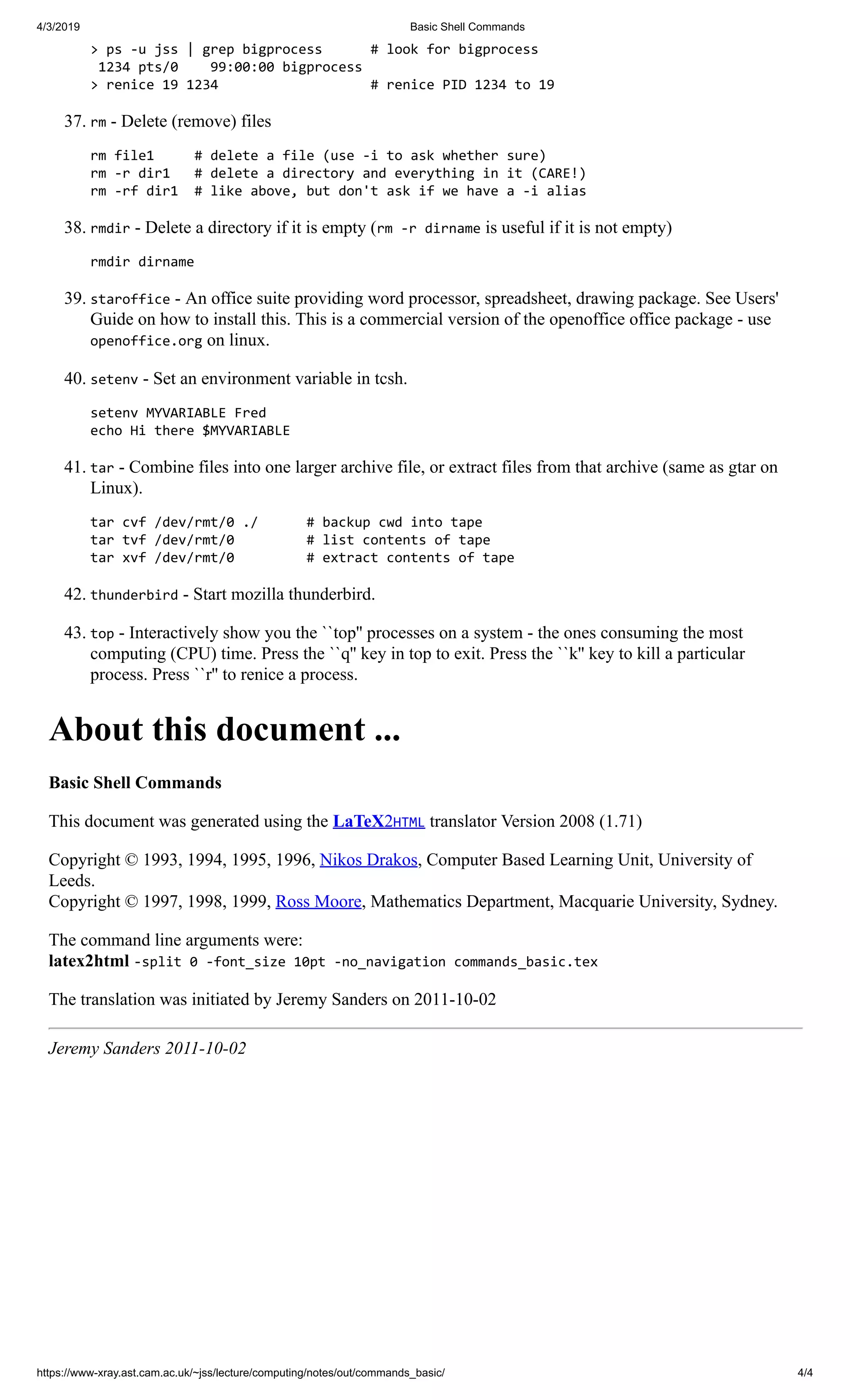 Basic shell commands by Jeremy Sanders | PDF