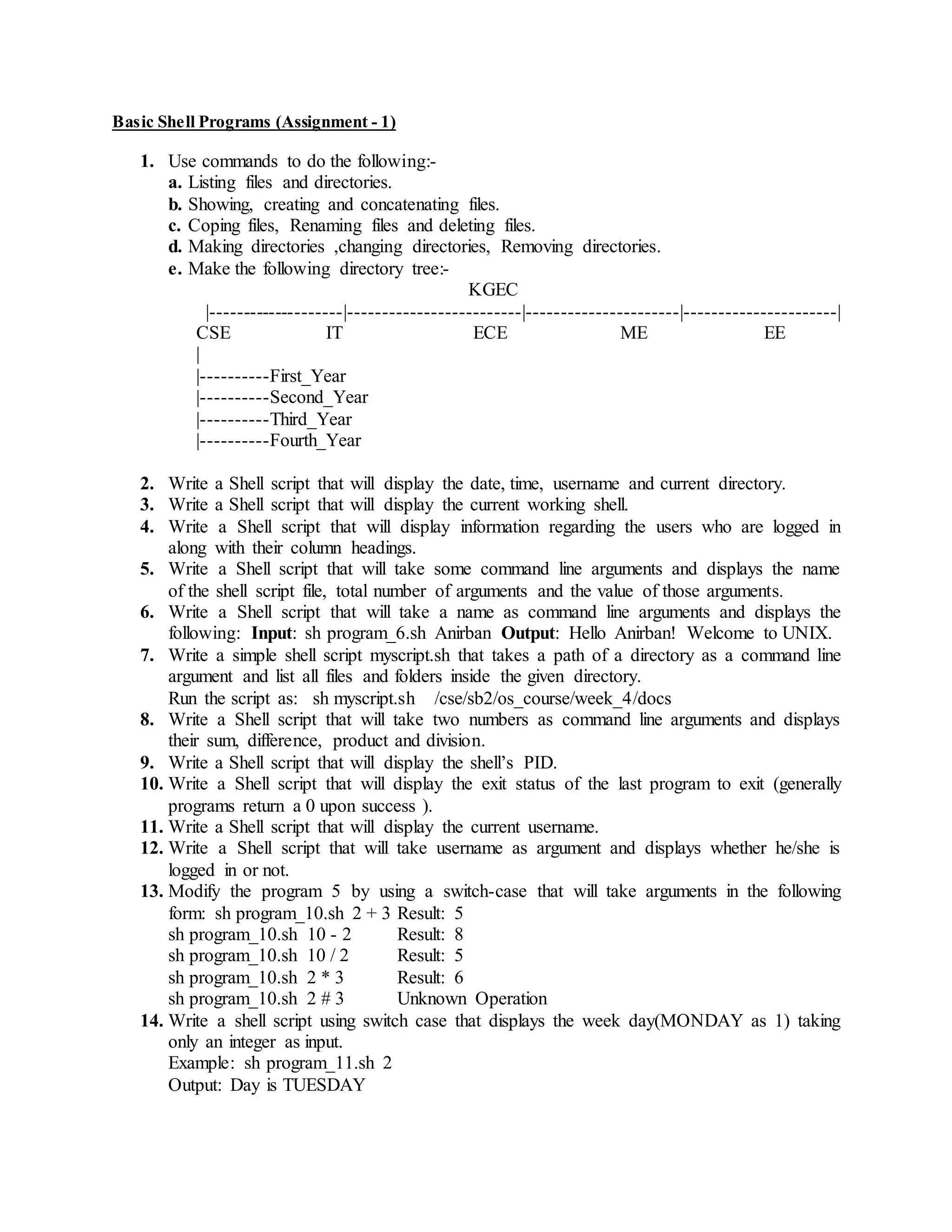 Basic shell programs assignment 1 | PDF