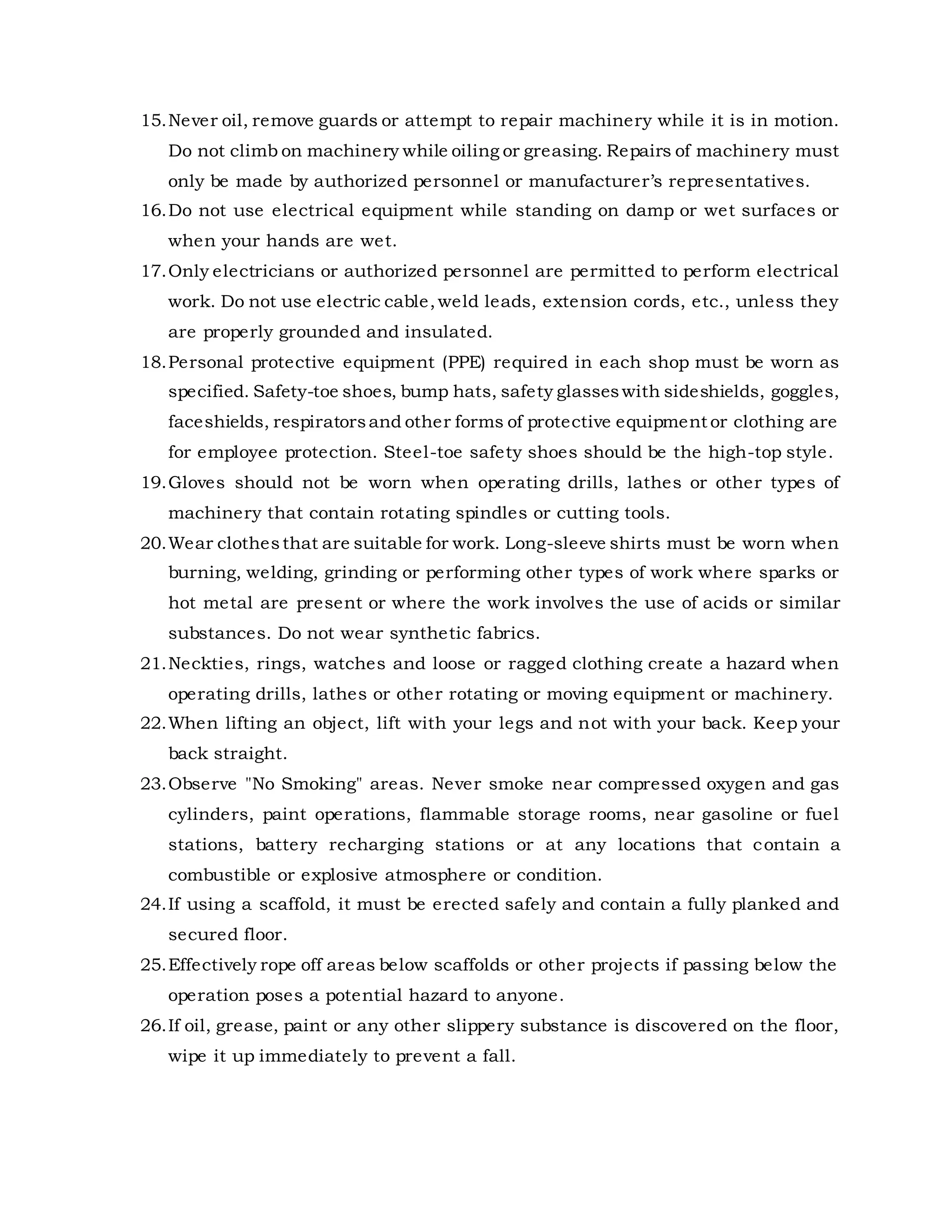 Basic shop safety rules | DOCX