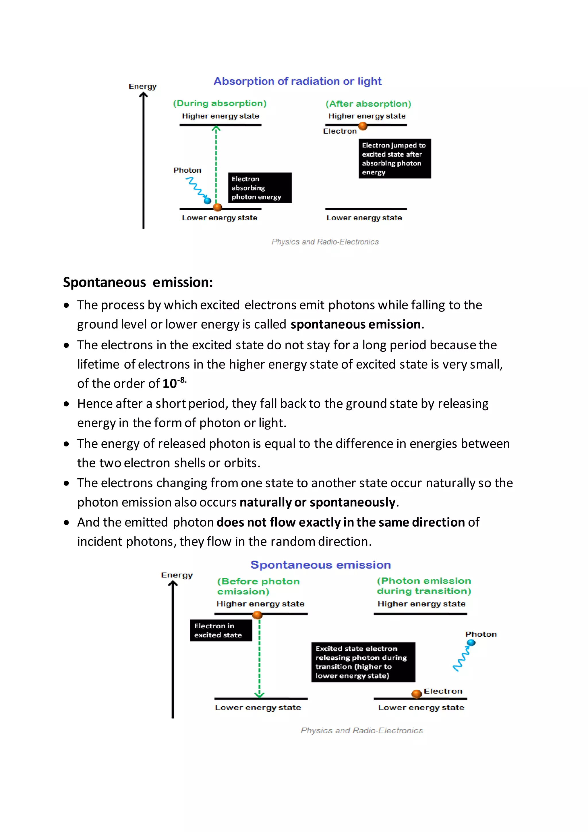 LASERS, CHARACTERISTICS, STIMULATED ABSORPTION, SPONTANEOUS EMISSION ...