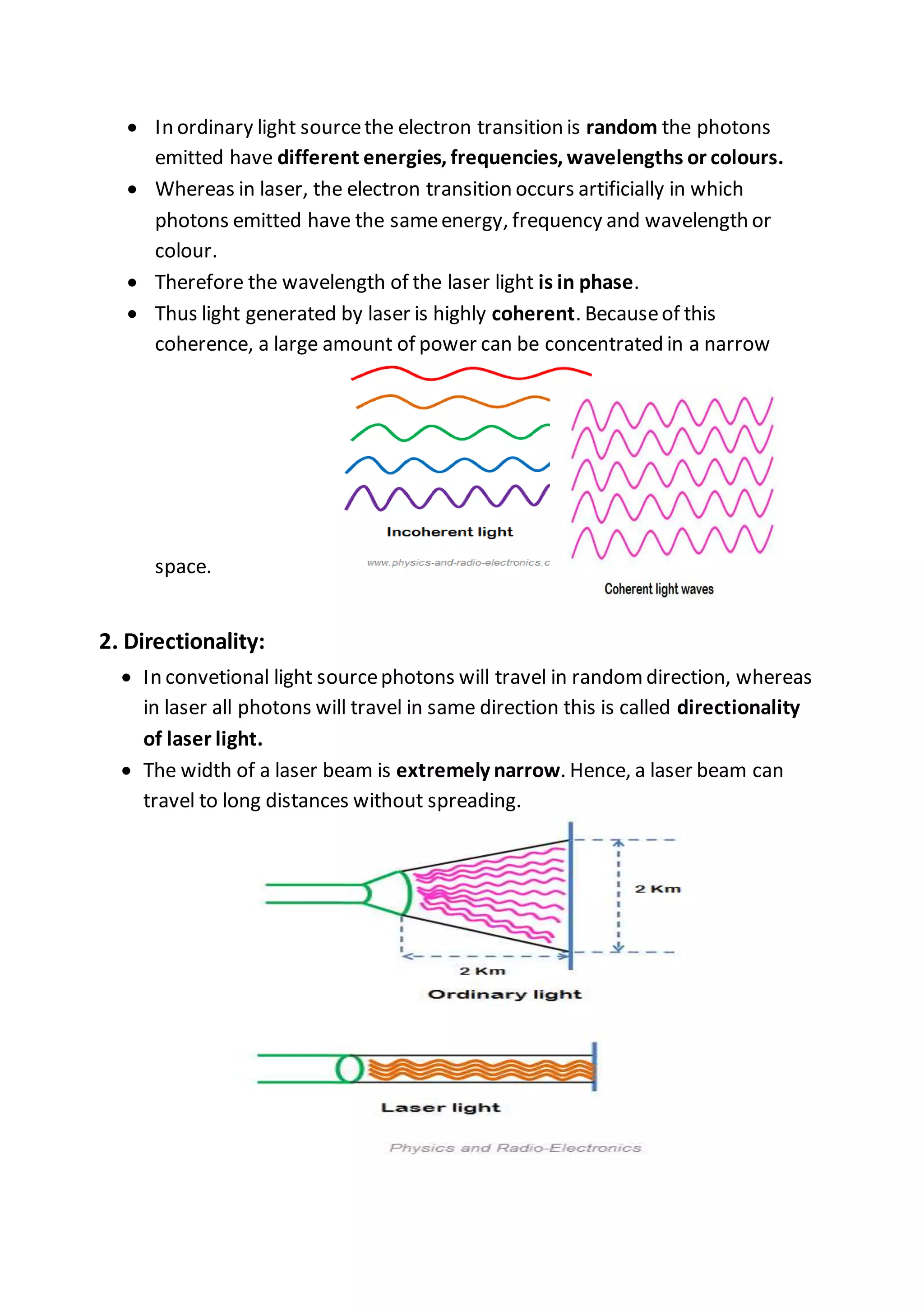 LASERS, CHARACTERISTICS, STIMULATED ABSORPTION, SPONTANEOUS EMISSION ...