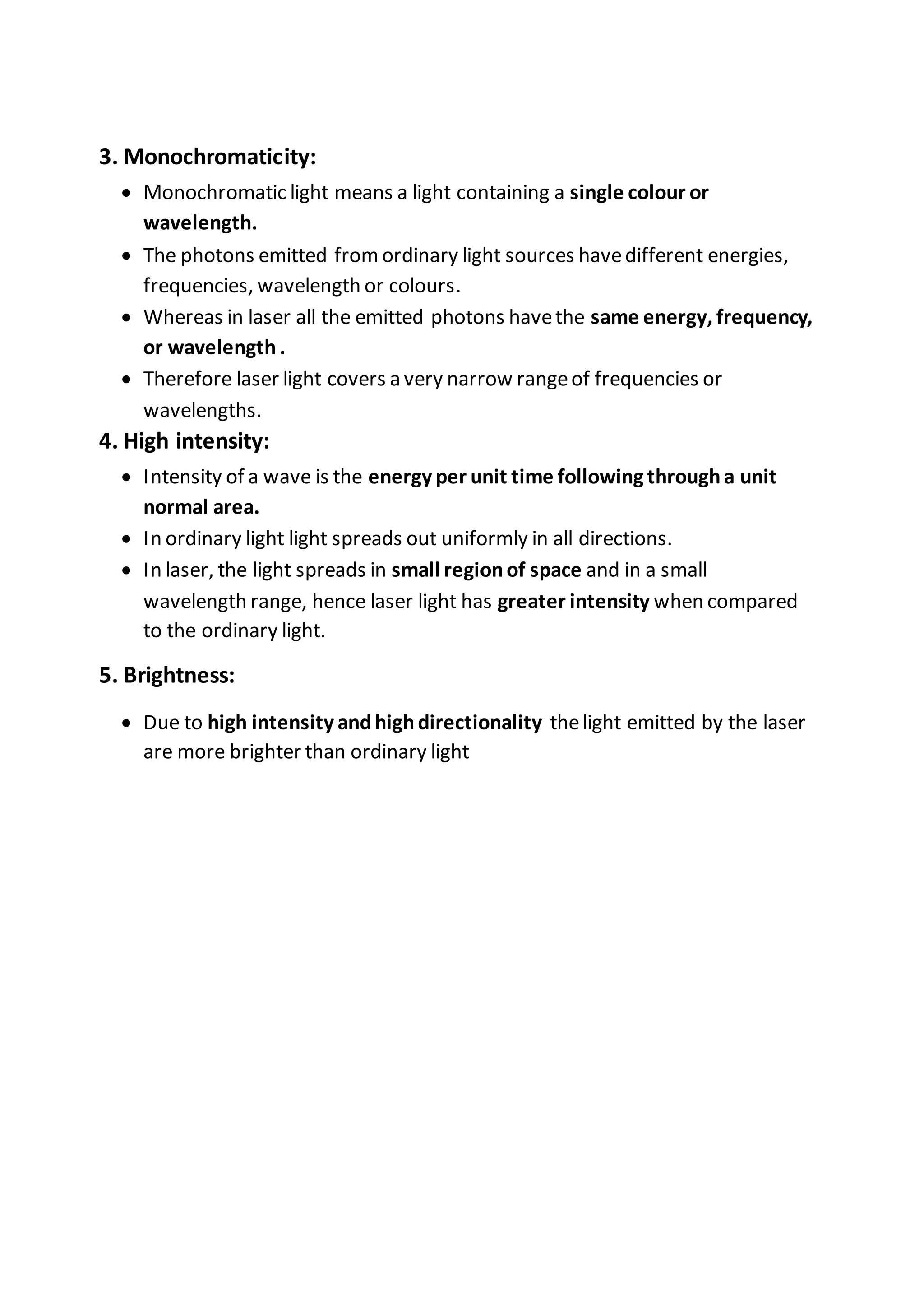 LASERS, CHARACTERISTICS, STIMULATED ABSORPTION, SPONTANEOUS EMISSION ...