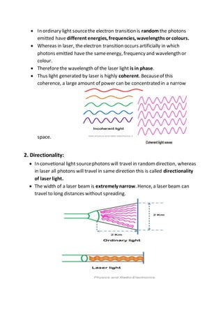 LASERS, CHARACTERISTICS, STIMULATED ABSORPTION, SPONTANEOUS EMISSION ...