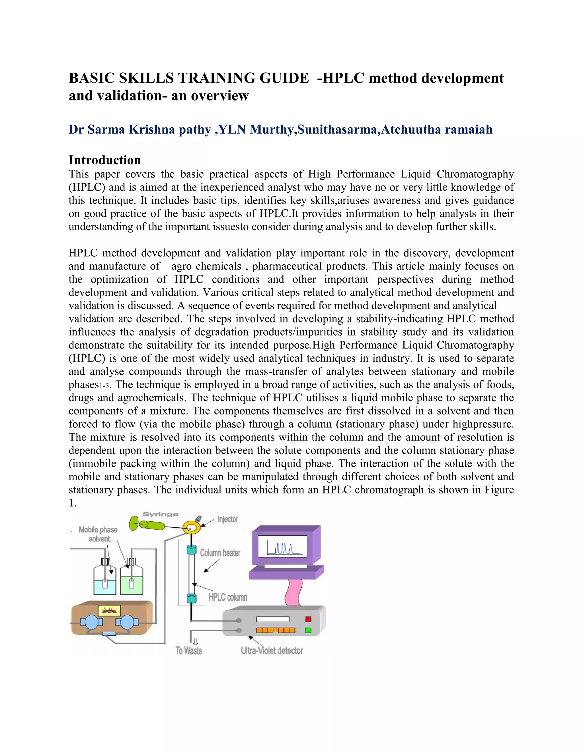 Basic skills training guide hplc method development and validation- an overview | PDF