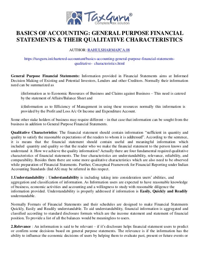 Basics of Accounting: General Purpose Financial Statements & their ...
