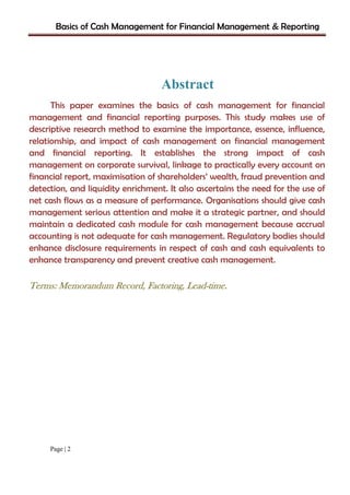 Basics of cash management for financial management & reporting | PDF