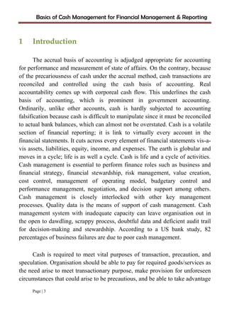 Basics of cash management for financial management & reporting | PDF
