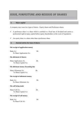 Basics of company accounts and issue of shares | PDF