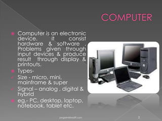 Basics of Computer Hardwares.. JANGID ML | PPTX