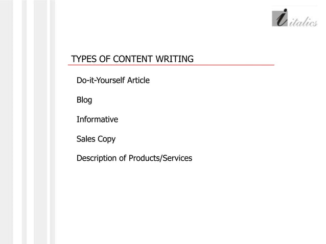 Basics of content writing | PPTX | Freelance Writing | Content Production