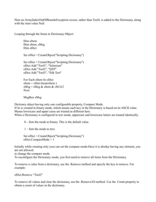 Basics of dictionary object | DOC