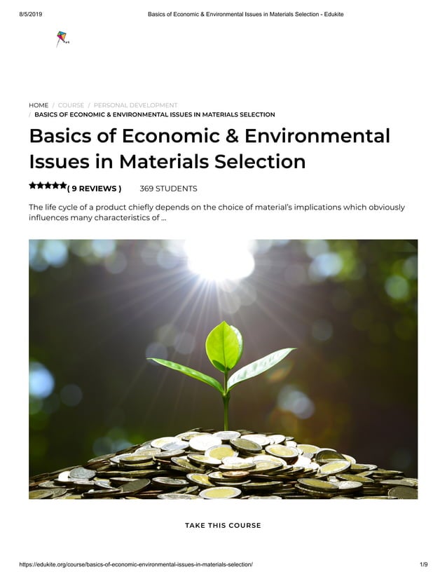 Basics of Economic & Environmental Issues in Materials Selection ...