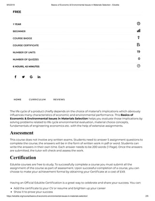 Basics of Economic & Environmental Issues in Materials Selection ...