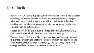 BASICS OF ENERGY by the source of renewable energy | PPTX
