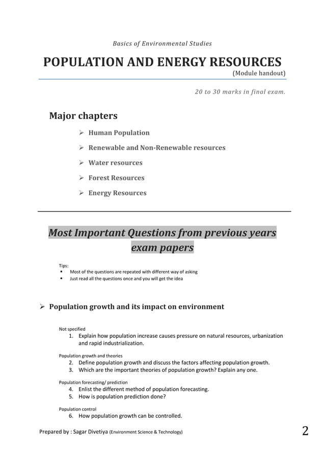 Population growth and Natural resources | PDF | Environment | Science
